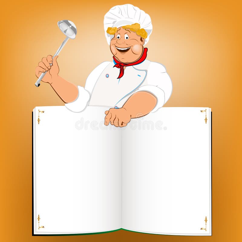 Funny Chef and book menu stock illustration. Illustration of business ...