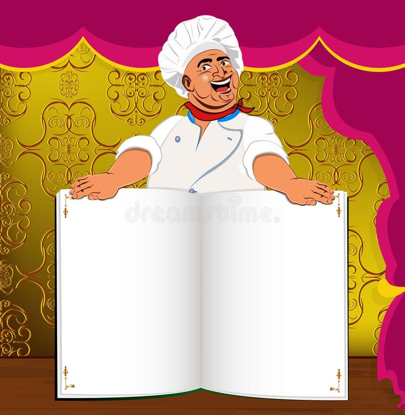 Funny Chef and Book Menu for Gourmet Stock Illustration - Illustration ...
