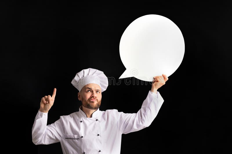 Funny Chef Holding Empty Speech Bubble Having Idea, Studio, Mockup ...