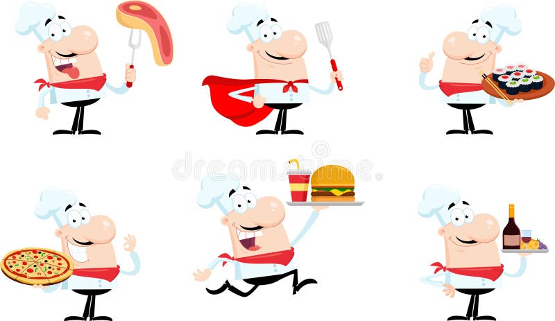 Funny Chef Man Cartoon Character. Vector Flat Design Collection Set ...