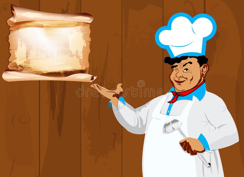 Funny Chef and menu stock illustration. Illustration of chef - 29000133