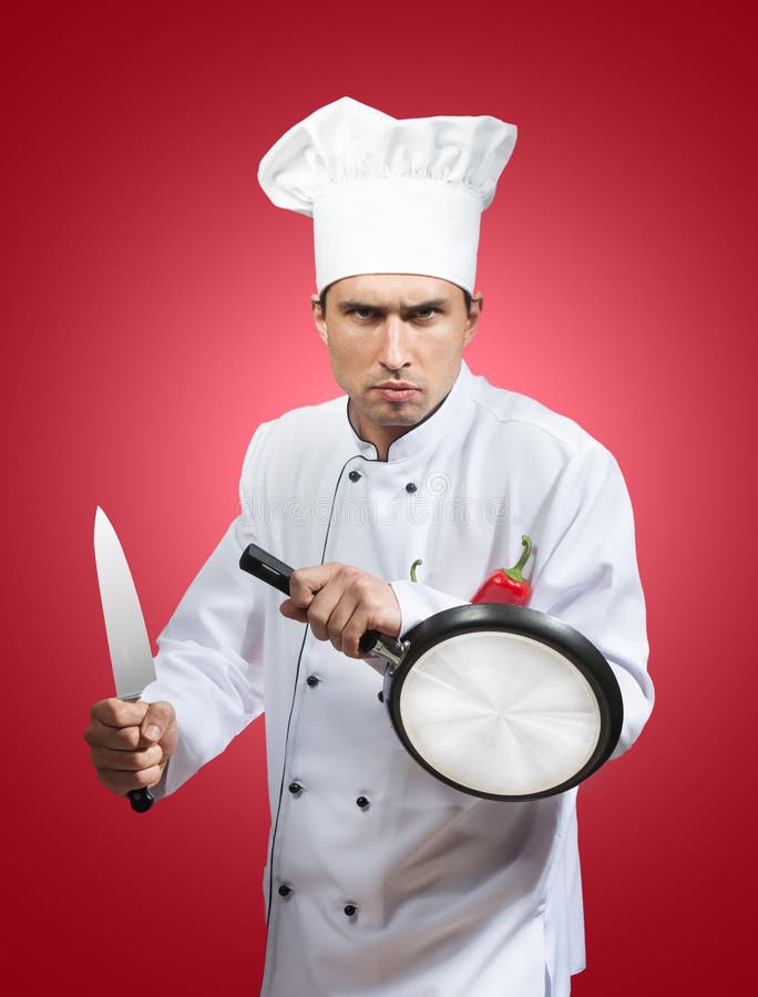 Funny Mean Mad Angry Cook Chef Isolated on White Stock Photo - Image of ...
