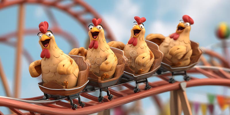 Funny Chickens on Roller Coaster Ride Stock Illustration - Illustration ...