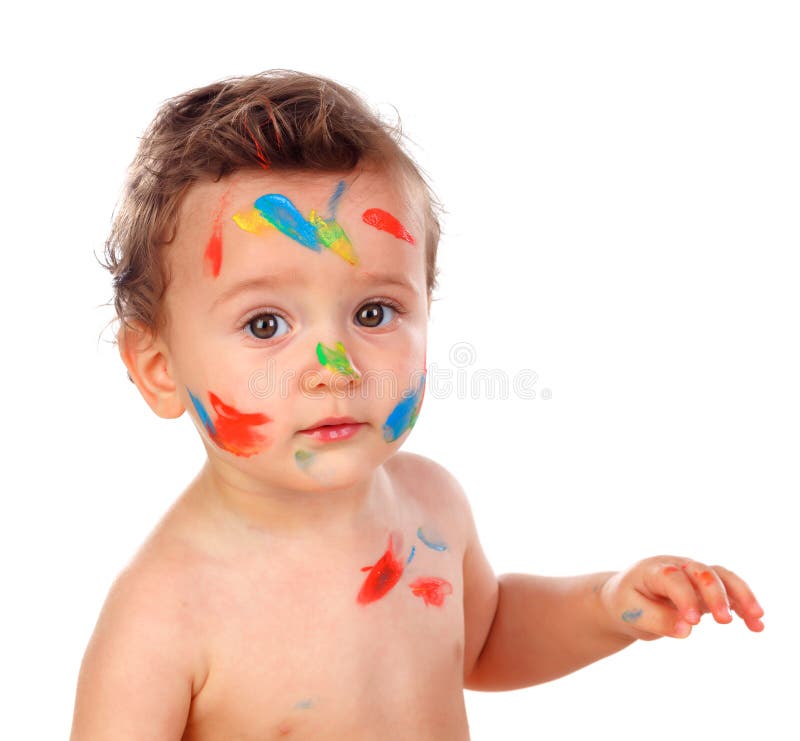 Funny Child Dirty with Paint Stock Photo - Image of craft, little ...