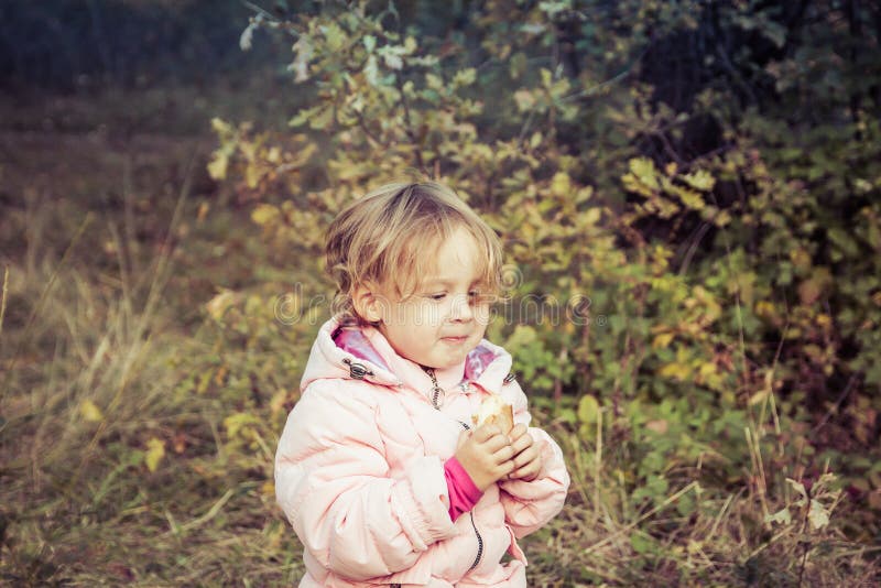 Funny Child Eating Pie in the Forest Stock Image - Image of holiday ...