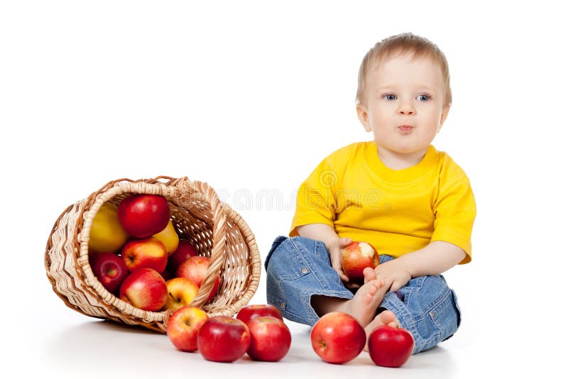 Funny Child Eating Red Apple Stock Image - Image of nutrition, activity ...