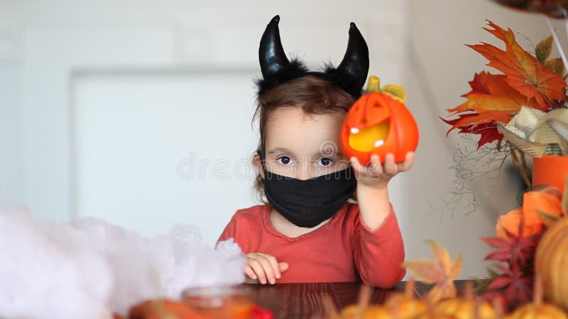 Funny Child Girl in Evil Costume for Halloween. Stock Footage - Video ...