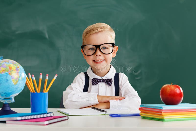Funny Child Schoolboy Boy Student about School Blackboard Stock Photo ...
