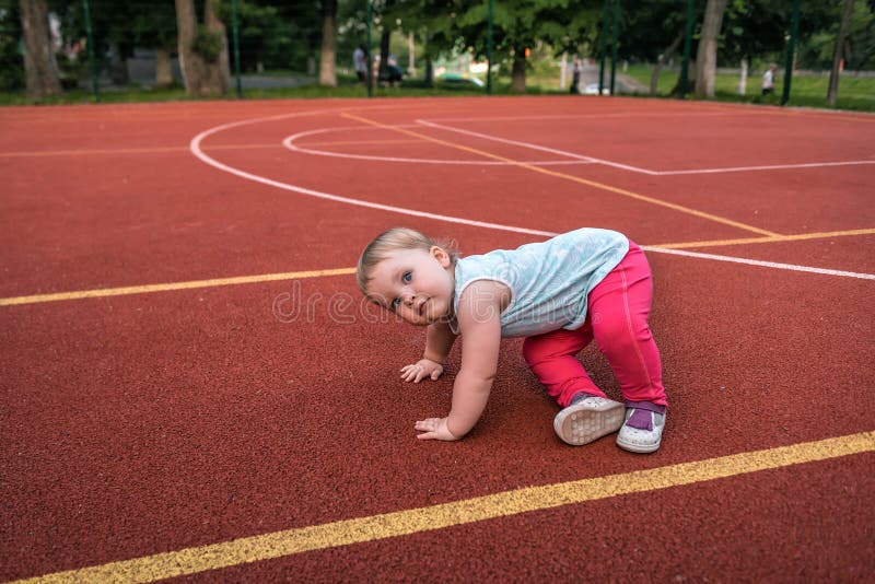 Funny Child on the Sports Field Stock Image - Image of playground ...