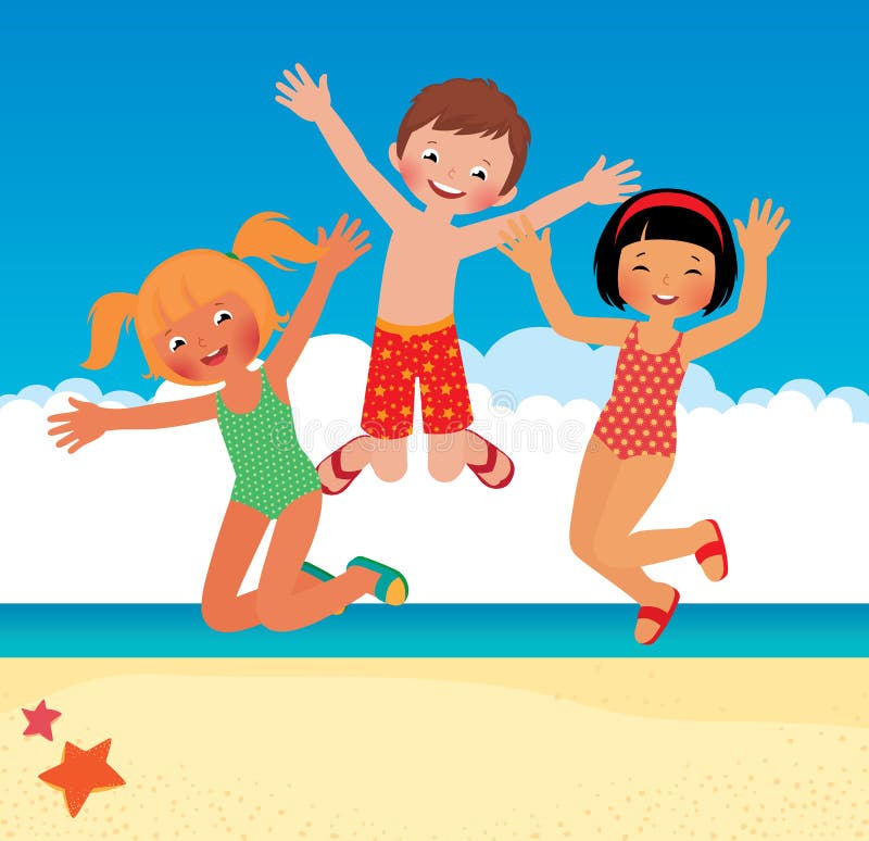 Funny Children on the Beach Stock Vector - Illustration of play ...