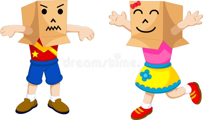 Funny Children Cartoon Playing Cardboard Stock Illustration ...