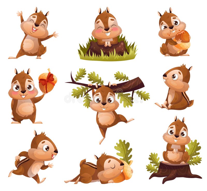 Funny Chipmunk Character with Cute Snout Engaged in Different Activity ...