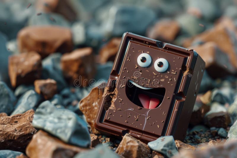 Funny Chocolate Bar Character Having Fun on the Rocks Stock ...