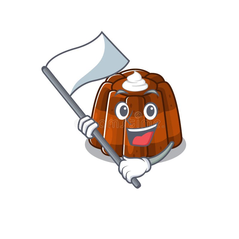 Funny Chocolate Pudding Cartoon Character Style Holding a Standing Flag ...
