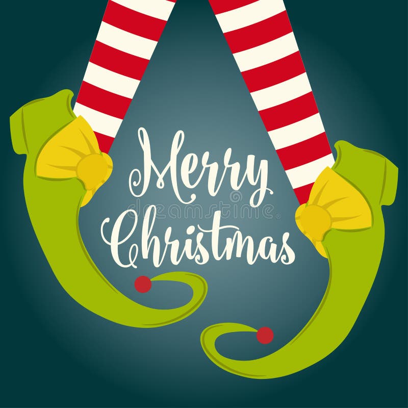 Funny Christmas Card with Elf Legs Stock Vector - Illustration of ...