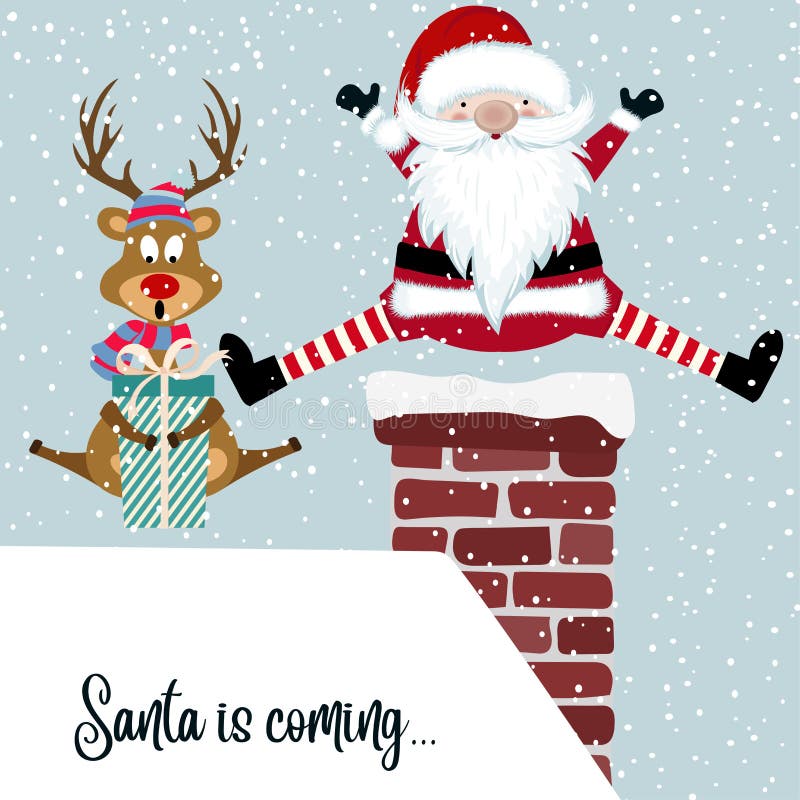 Funny Christmas Card with Santa and Reindeer Stock Vector ...