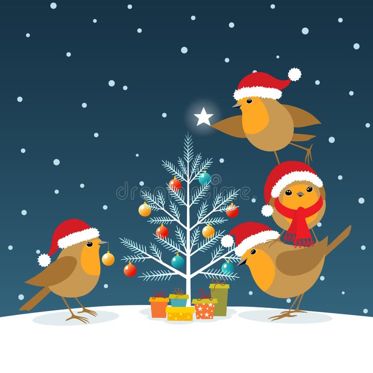 Robins Christmas Tree Stock Illustrations – 167 Robins Christmas Tree ...