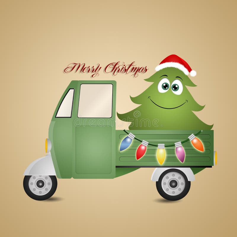 Funny Christmas Tree in Truck Stock Illustration - Illustration of ...