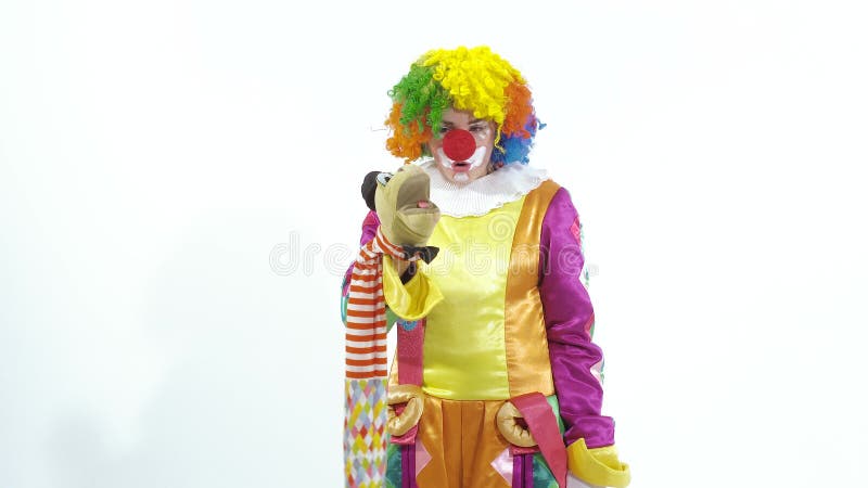 Funny Circus Clown Talking To Puppet on His Hand Stock Footage - Video ...