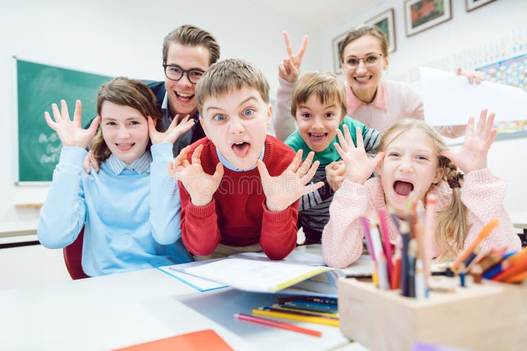 Funny Class, Students and Teachers Making Faces Stock Image - Image of ...