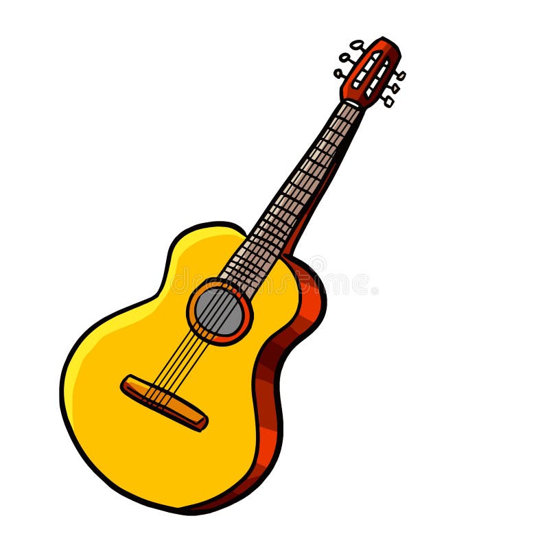 Funny Classical Guitar in Cartoon Style - Vector. Stock Vector ...