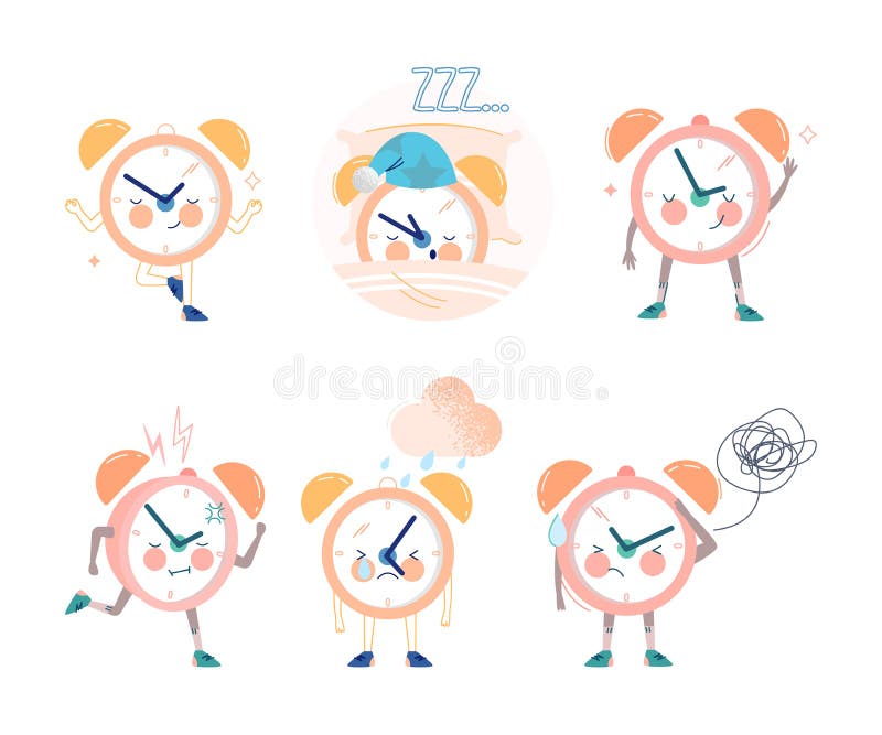 Funny Clock Character with Cute Face Vector Set Stock Illustration ...