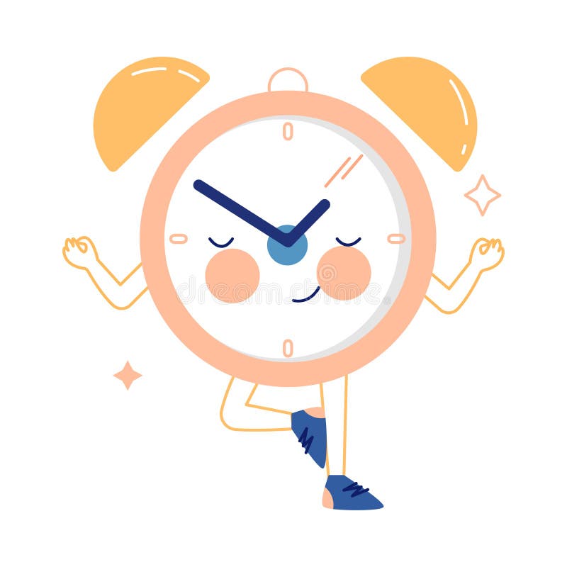 Funny Clock Character with Smiling Face Standing in Yoga Pose Vector ...
