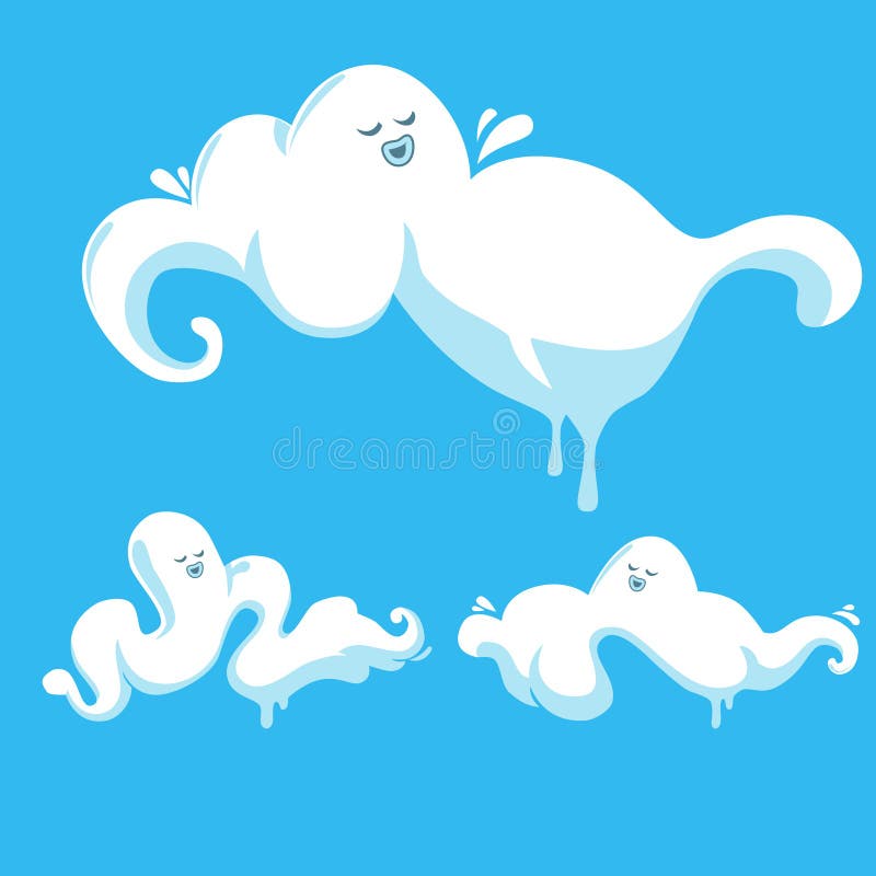 Set Of Funny Clouds In Line Art Style On White Background. Hand Drawn ...