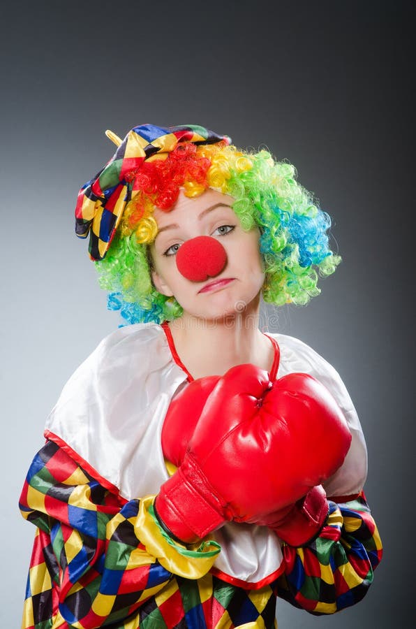 Funny Clown with Boxing Gloves Stock Image - Image of conflict, hats ...