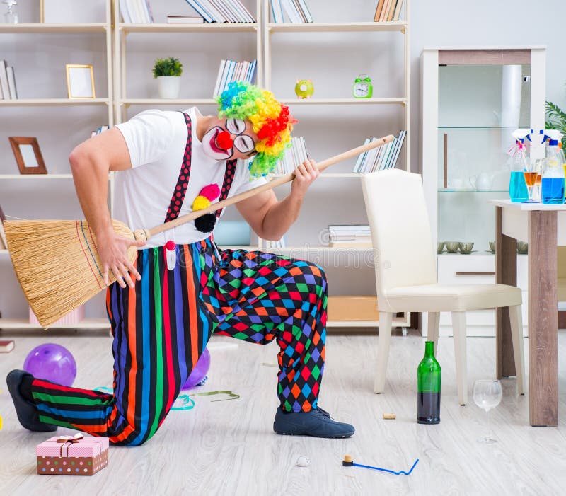 Funny Clown Doing Cleaning at Home Stock Image - Image of buffoon ...