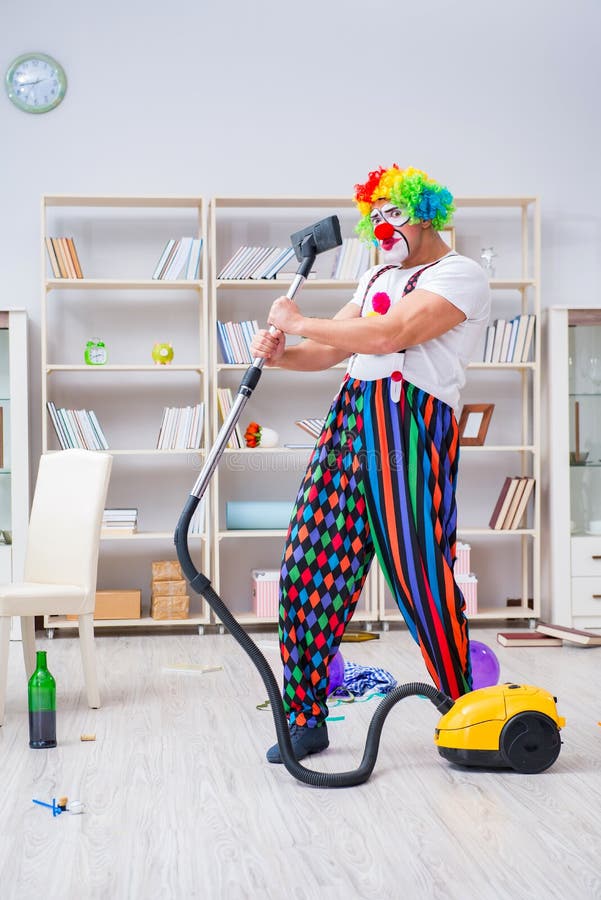 The Funny Clown Doing Cleaning at Home Stock Photo - Image of cleaning ...