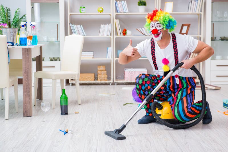 The Funny Clown Doing Cleaning at Home Stock Image - Image of happiness ...