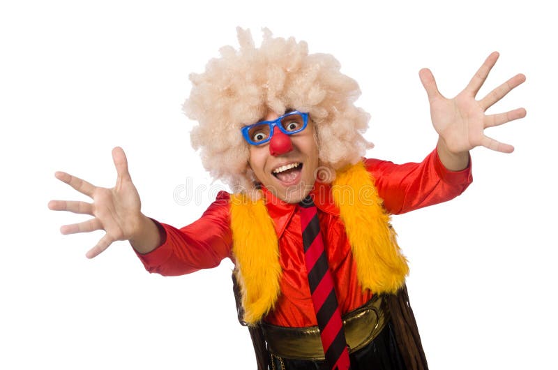 Funny Clown in Fun Concept Isolated on White Stock Image - Image of ...