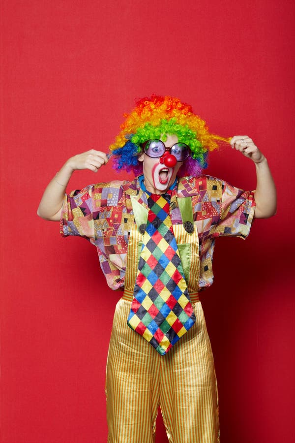 Funny Clown with Glasses on Red Stock Image - Image of celebration ...