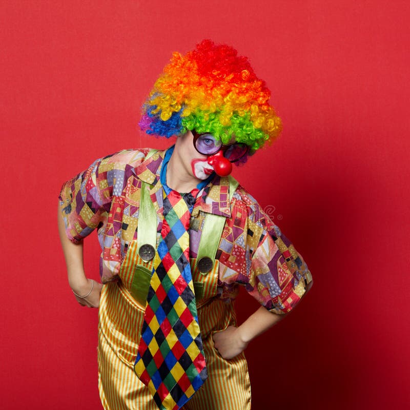 Funny Clown with Glasses on Red Stock Image - Image of celebration ...