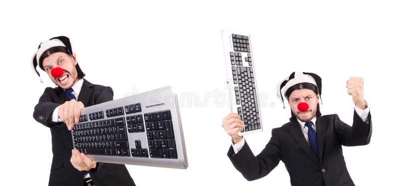 Funny Clown with Keyboard Isolated on White Stock Image - Image of ...