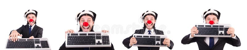 Funny Clown with Keyboard Isolated on White Stock Image - Image of ...