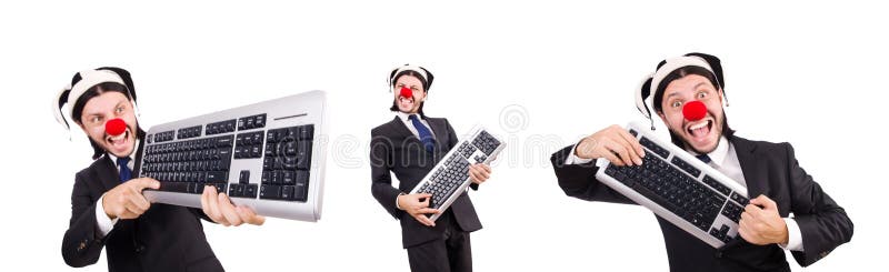 Funny Clown with Keyboard Isolated on White Stock Image - Image of case ...