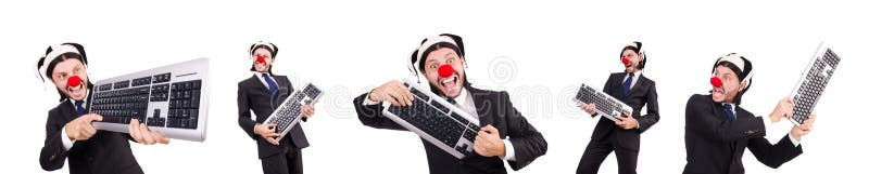 Funny Clown with Keyboard Isolated on White Stock Image - Image of ...