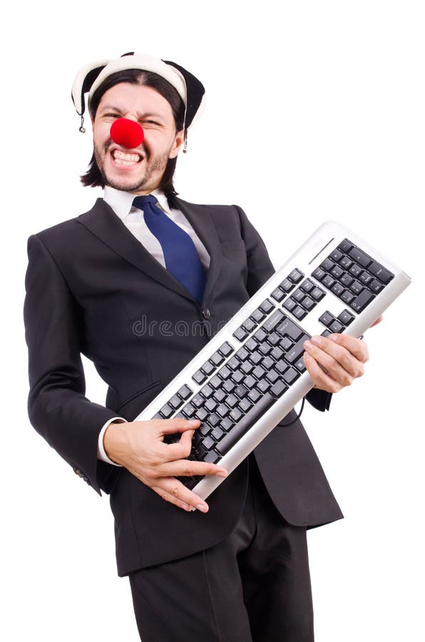 Funny clown with keyboard stock photo. Image of formal - 39315446