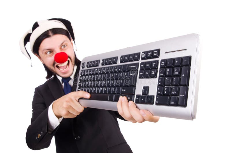 Funny clown with keyboard stock image. Image of comedy - 39760739