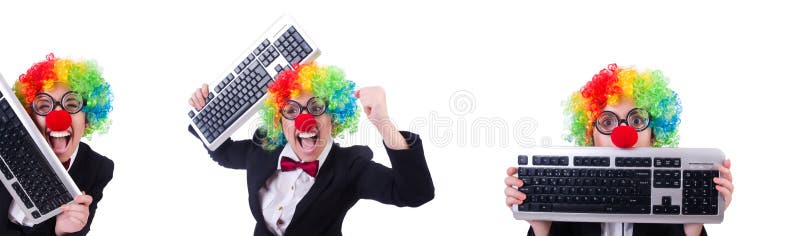 Funny Clown with Keyboard on White Stock Photo - Image of clown ...