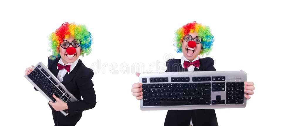 Funny Clown with Keyboard on White Stock Image - Image of compilation ...