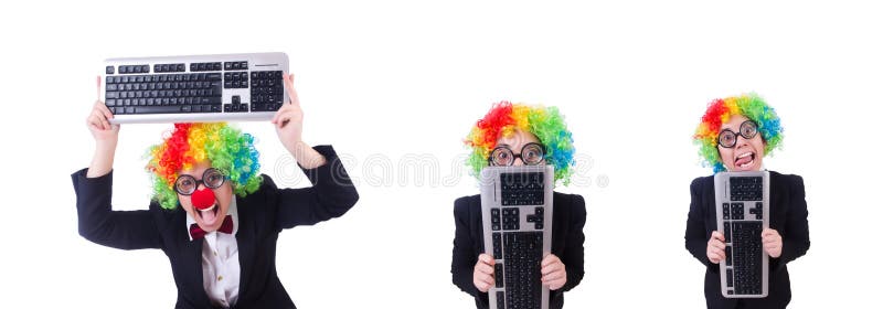Funny Clown with Keyboard on White Stock Image - Image of keyboard ...