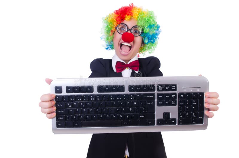 Funny clown with keyboard stock image. Image of entertainment - 32811645