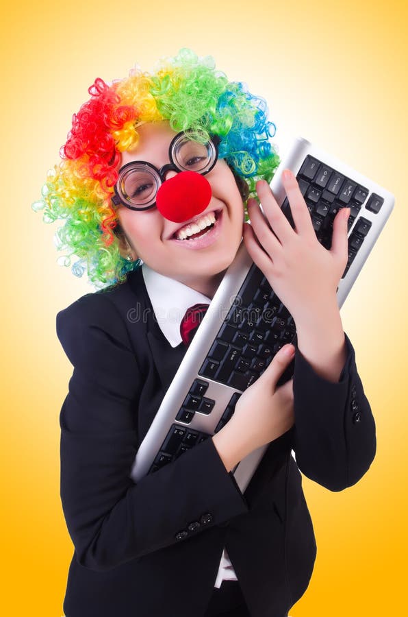 Funny clown with keyboard stock image. Image of happy - 47559943