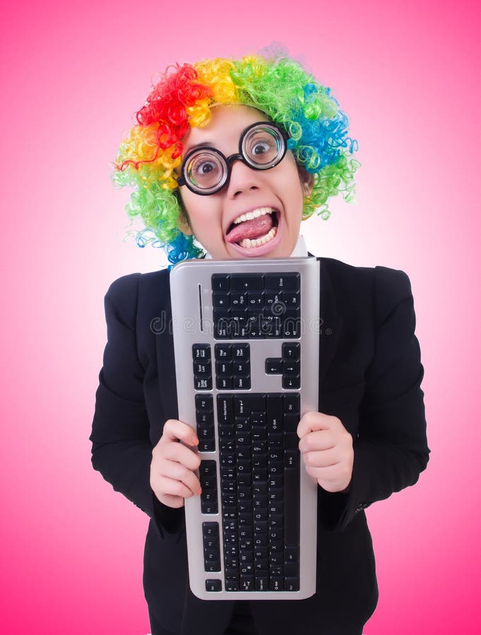 Funny Clown with Keyboard on White Stock Image - Image of businessman ...