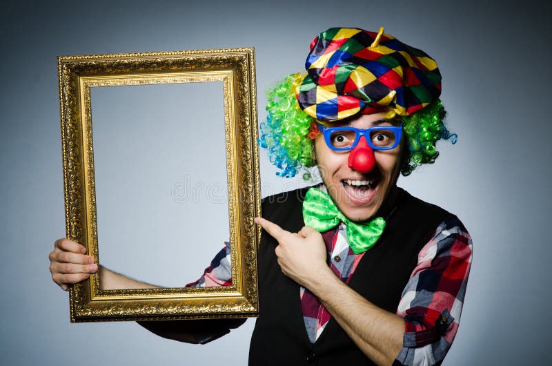 Clown with Picture Frame Isolated Stock Image - Image of comedy, humor ...