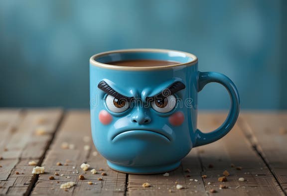 Funny Coffee Mug with an Angry Face Expression Stock Illustration ...