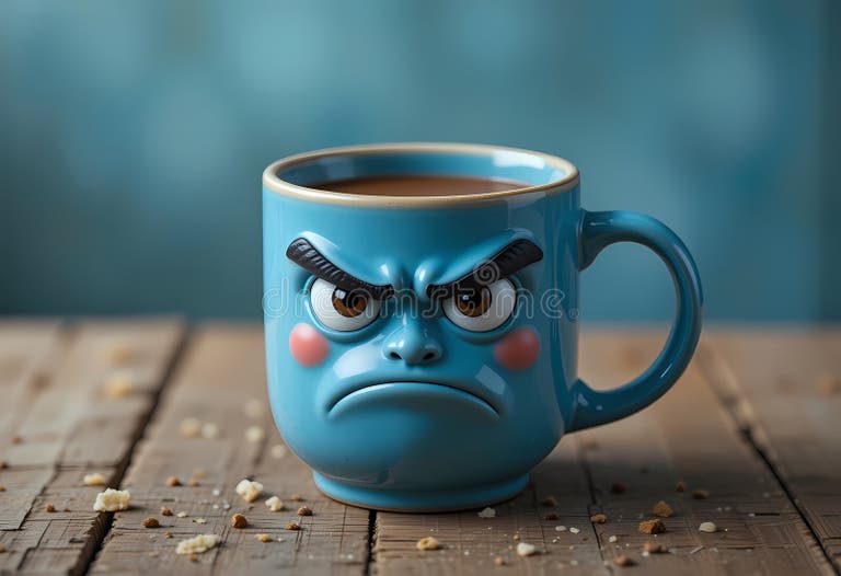 Funny Coffee Mug with an Angry Face Expression Stock Illustration ...